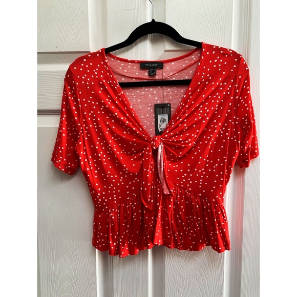 Primark | Tops | Nwt Super Cute Red And White Polka Dot Tie Front Top ...